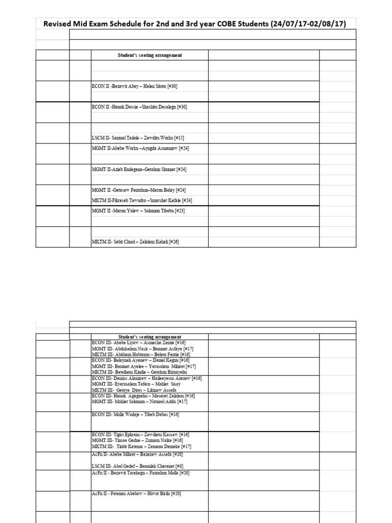 Revised Exam Schedule for COBE Students | PDF | Economies | Business
