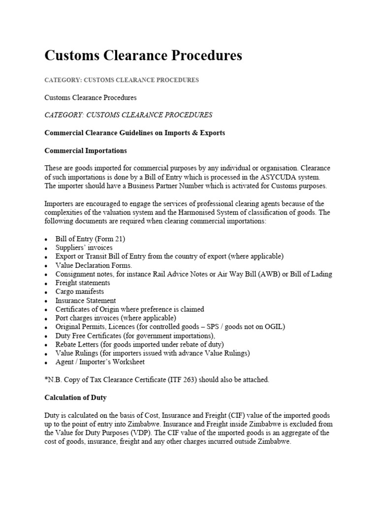 ZIMRA-Customs Clearance Procedures | PDF | Customs | Excise