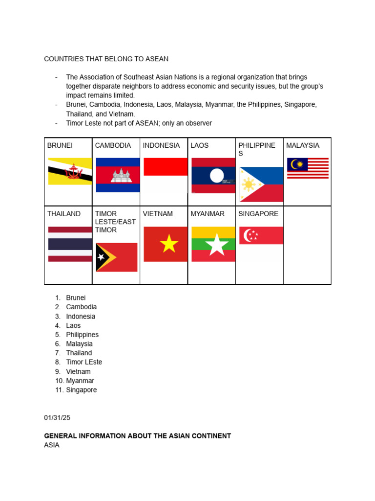 ASEAN Member Countries Overview | PDF | Asia | Southeast Asia