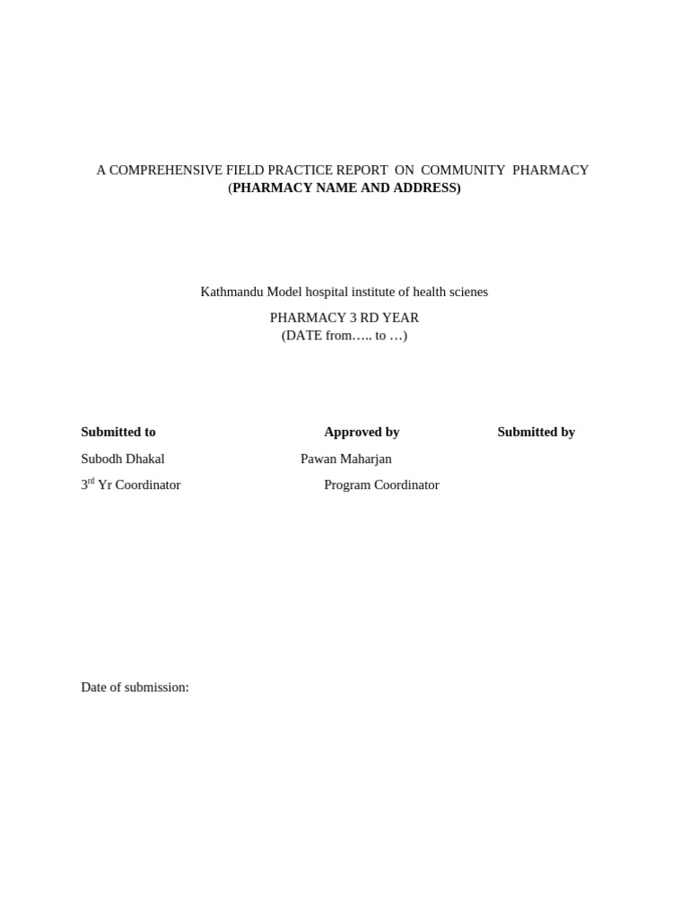 Final Community Pharmacy Report Format (1) | PDF | Pharmacy | Medicinal ...