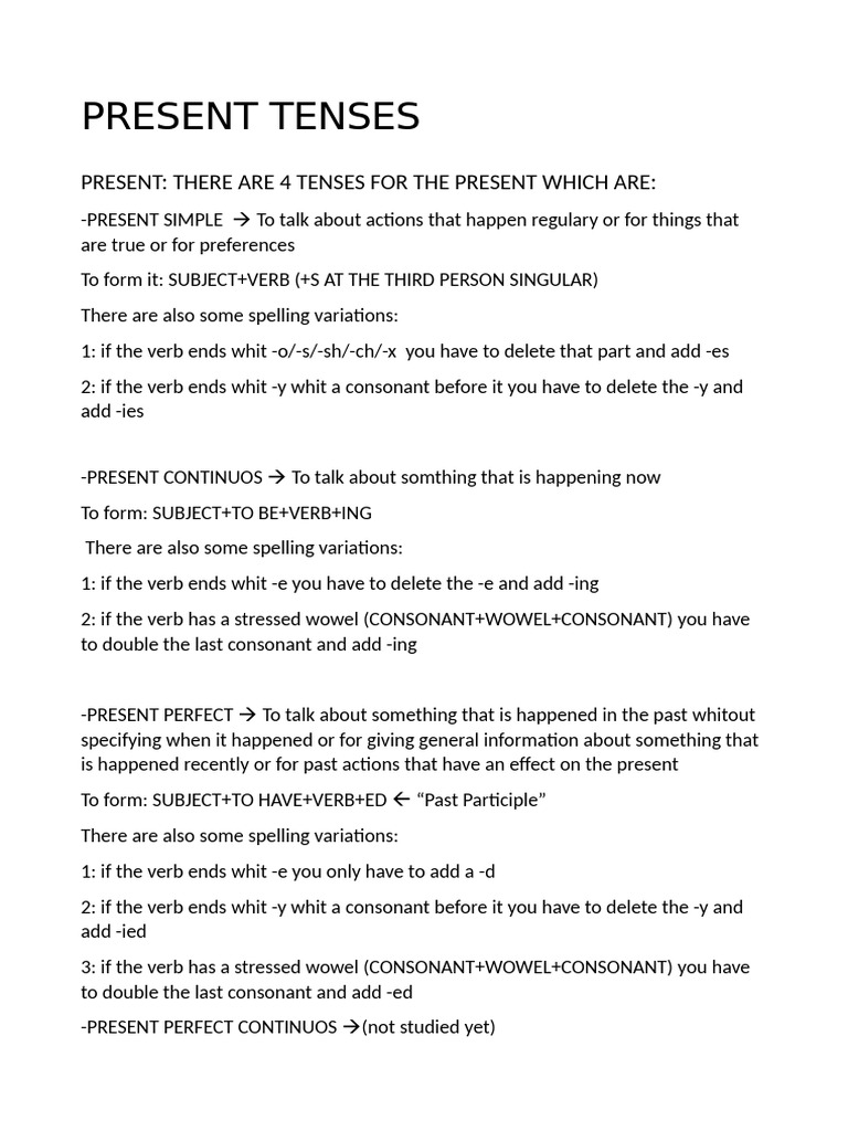 PRESENT TENSES | PDF