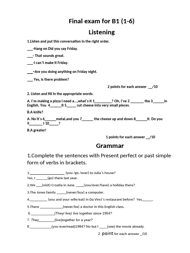 B1 Final Exam Overview and Tasks | PDF | Linguistics