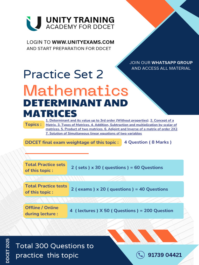 Determinant & Matrices Practice Set 2 | PDF | Matrix (Mathematics) | Determinant