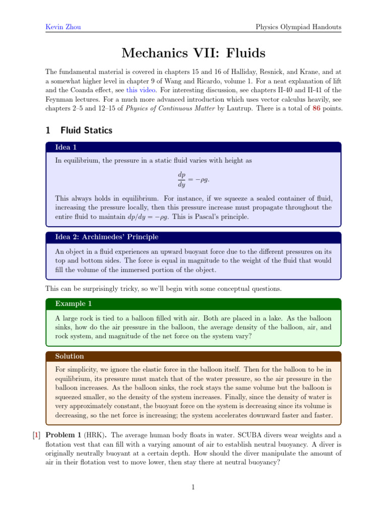 Mechanics VII: Fluids: 1 Fluid Statics | PDF | Buoyancy | Fluid Dynamics