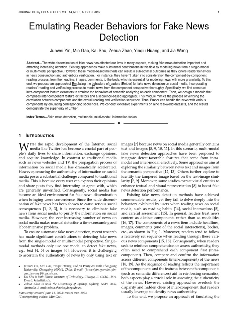 Emulating Reader Behaviors For Fake News Detection | PDF | Formal ...