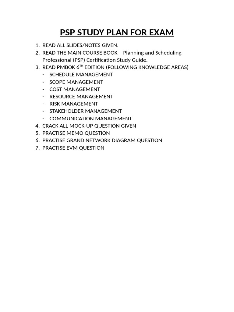 PSP Study Plan | PDF