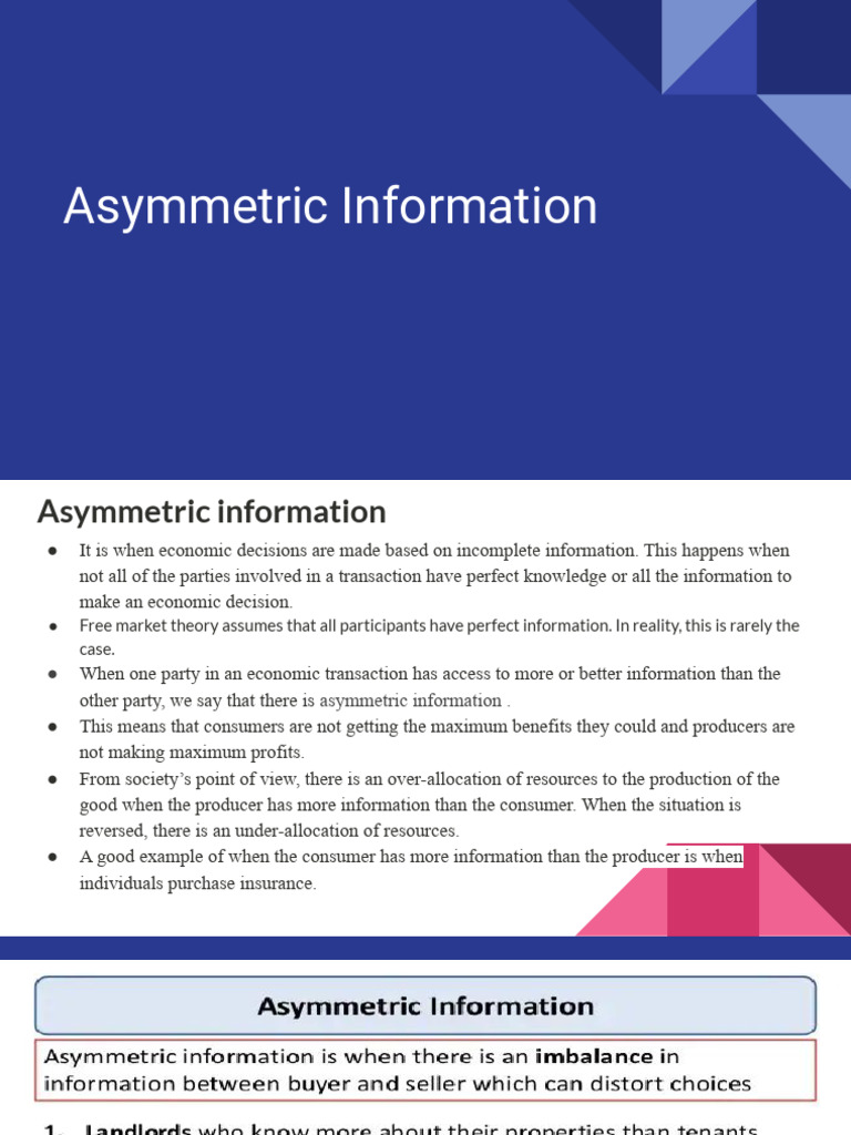 Asymmetric Information Explained | PDF | Moral Hazard | Adverse Selection