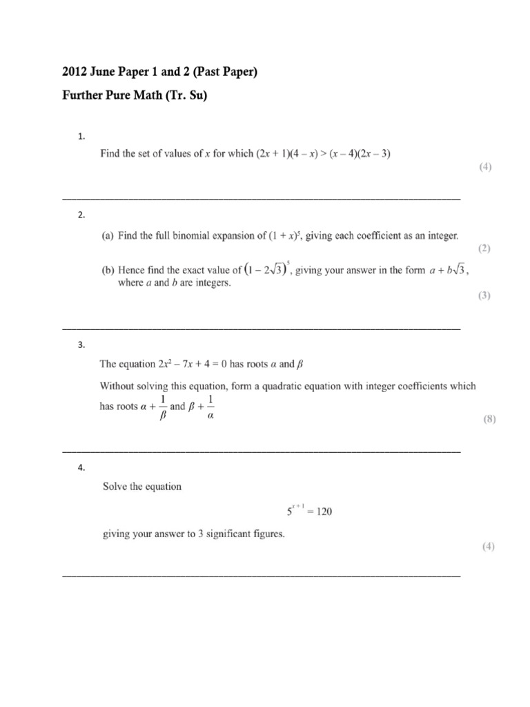2012 Further Pure Math Past Papers | PDF