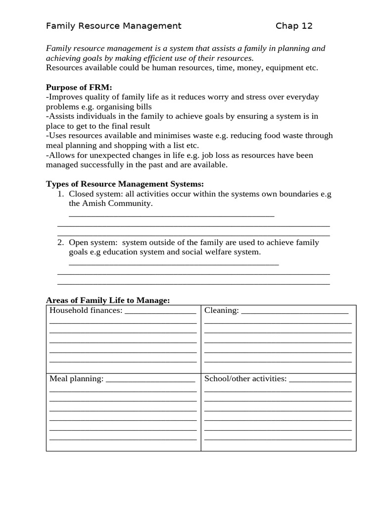 Family Resource Management Overview | PDF | Decision Making | Goal