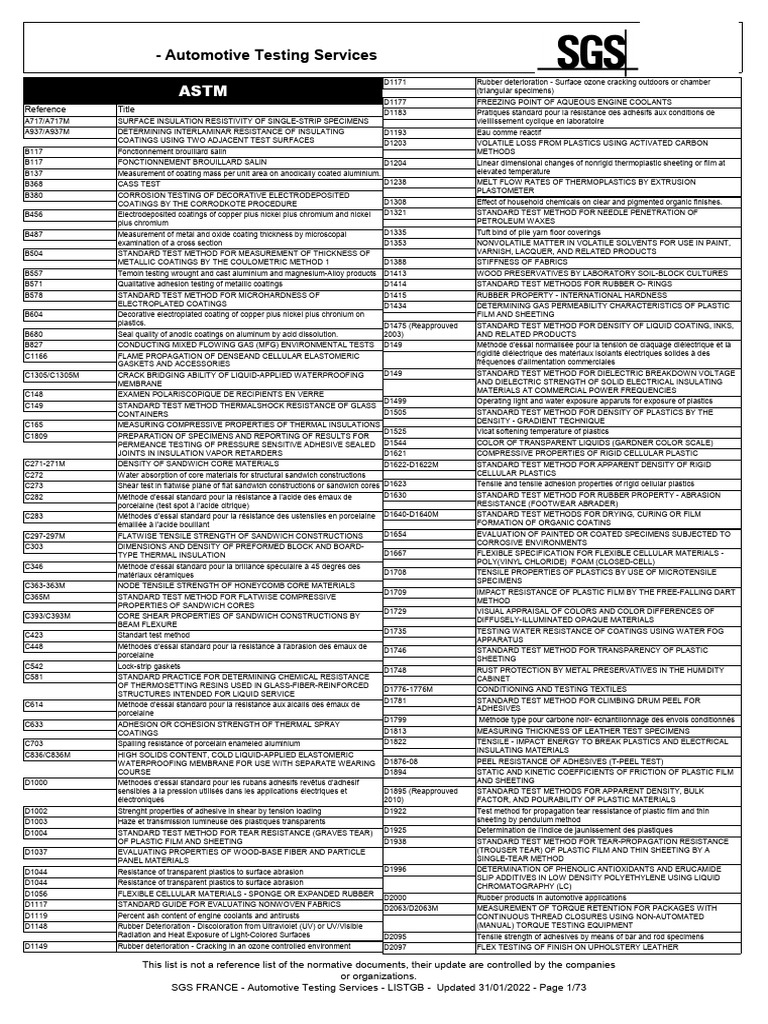 SGS France - Automotive Testing - List of Standards - vEN | PDF ...