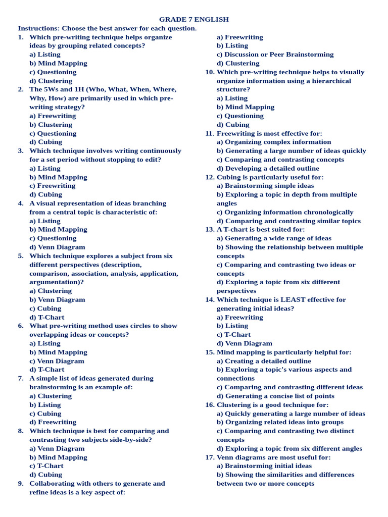 GRADE 7 ENGLISH MT 1 English 4Q | PDF | Brainstorming | Cluster Analysis