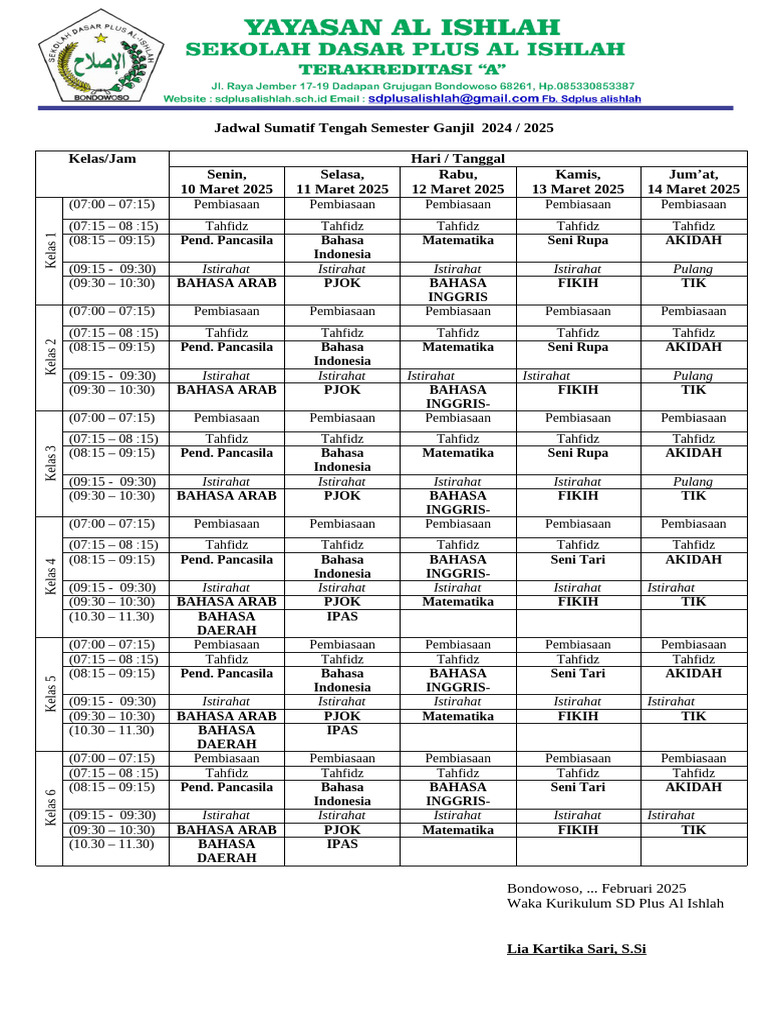 Jadwal Sts & Pts Genap 2024-2025 Rev | PDF