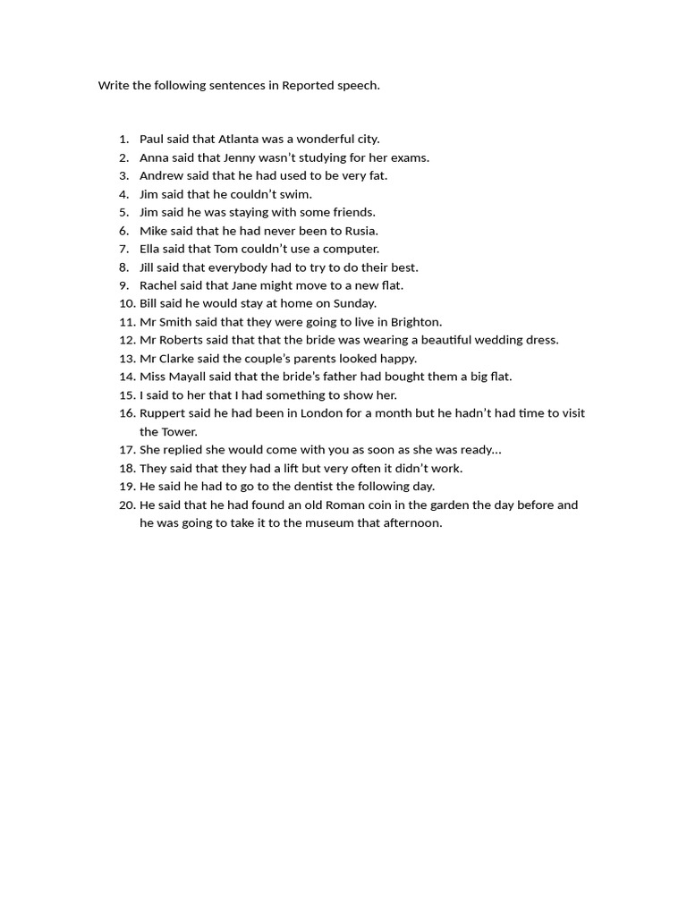 Reported Speech Conversion Exercises | PDF