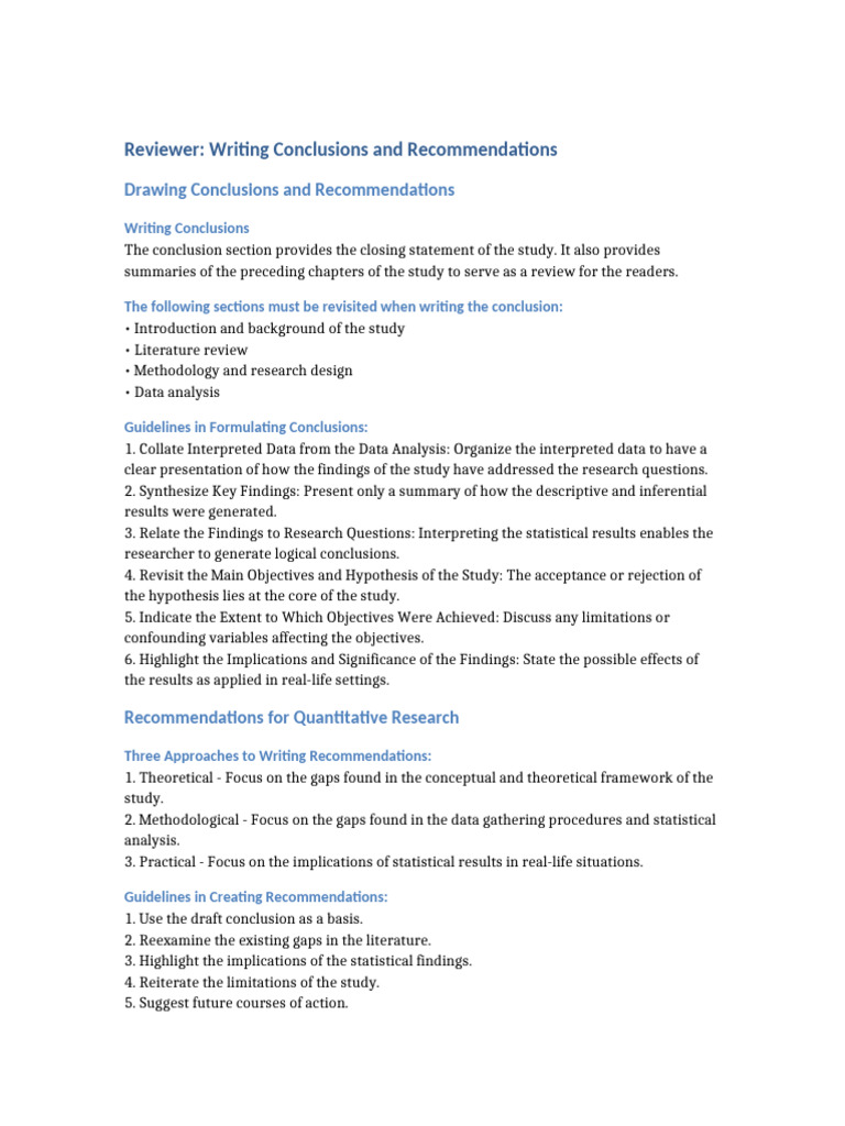 Reviewer Writing Conclusions Recommendations v2 | PDF