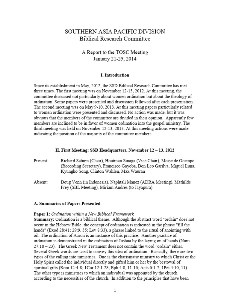 Southern Asia Pacific Division BRC Report | PDF | Ordination ...