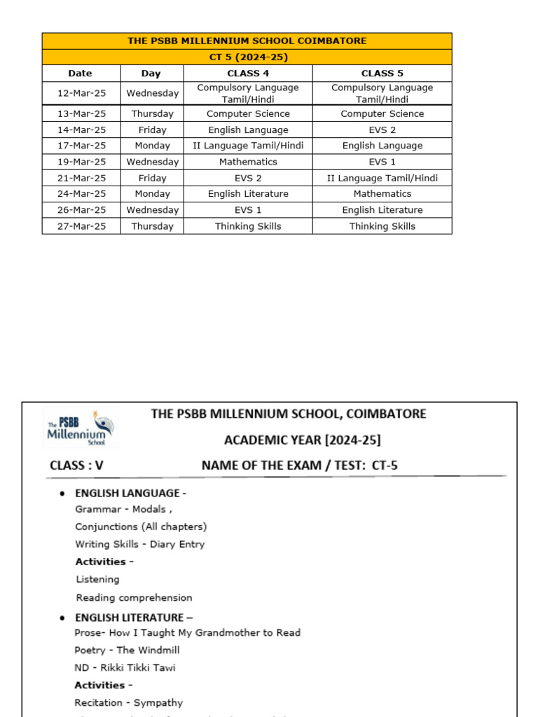 V STD CT 5 Timetable Portions 2024-251740563172 | PDF