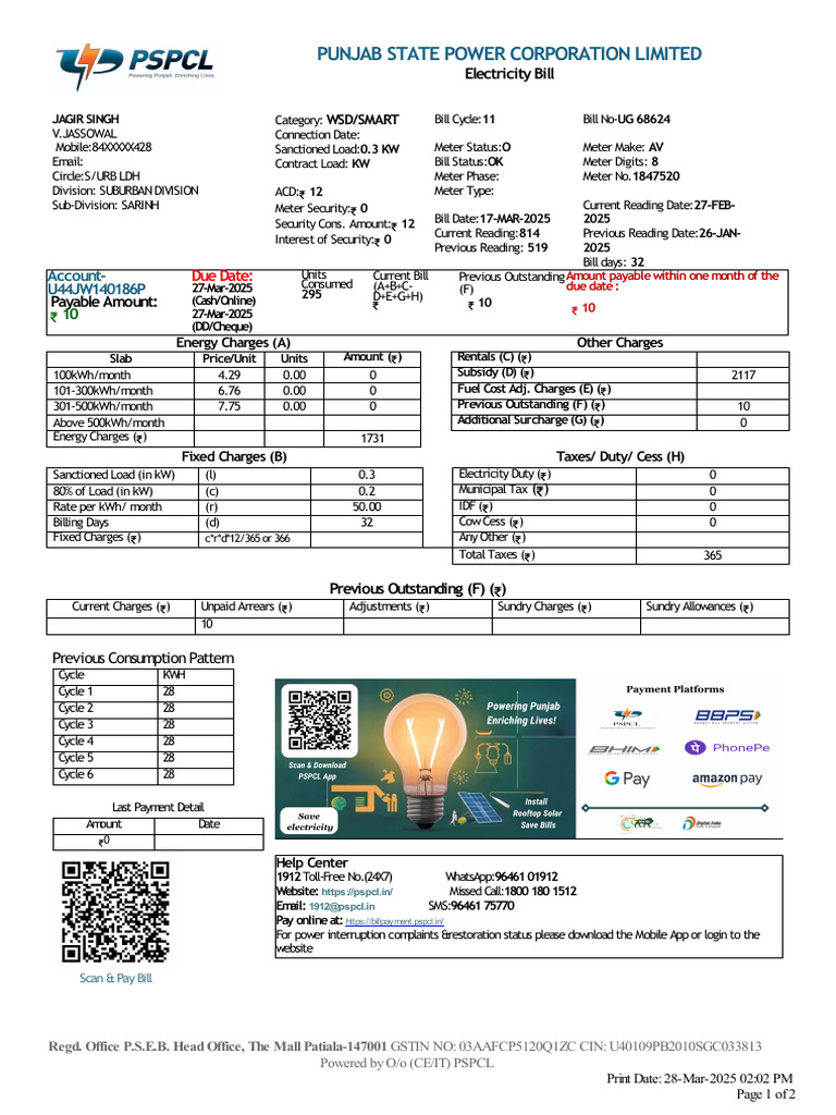Punjab Electricity Bill Details | PDF | Electric Power | Power (Physics)