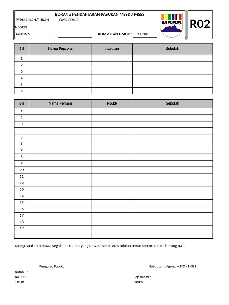 2 - Borang R02 (Ping Pong) | PDF