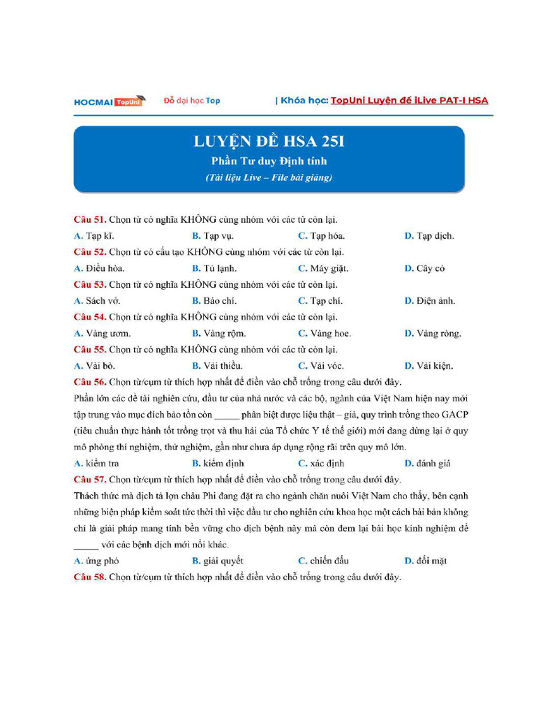 Luyen de HSA25I - Phan Tu Duy Dinh Tinh | PDF