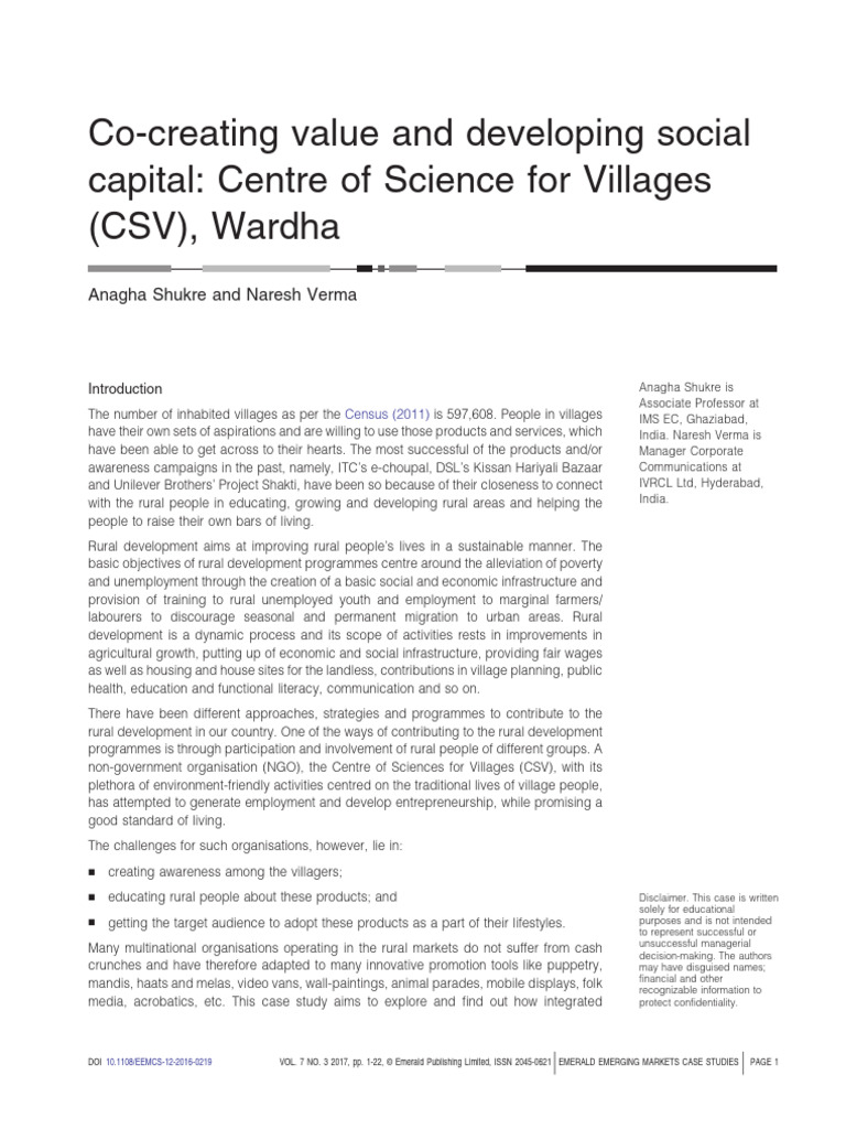 C10 - Co-Creating Value and Developing Social Capital - Centre of ...