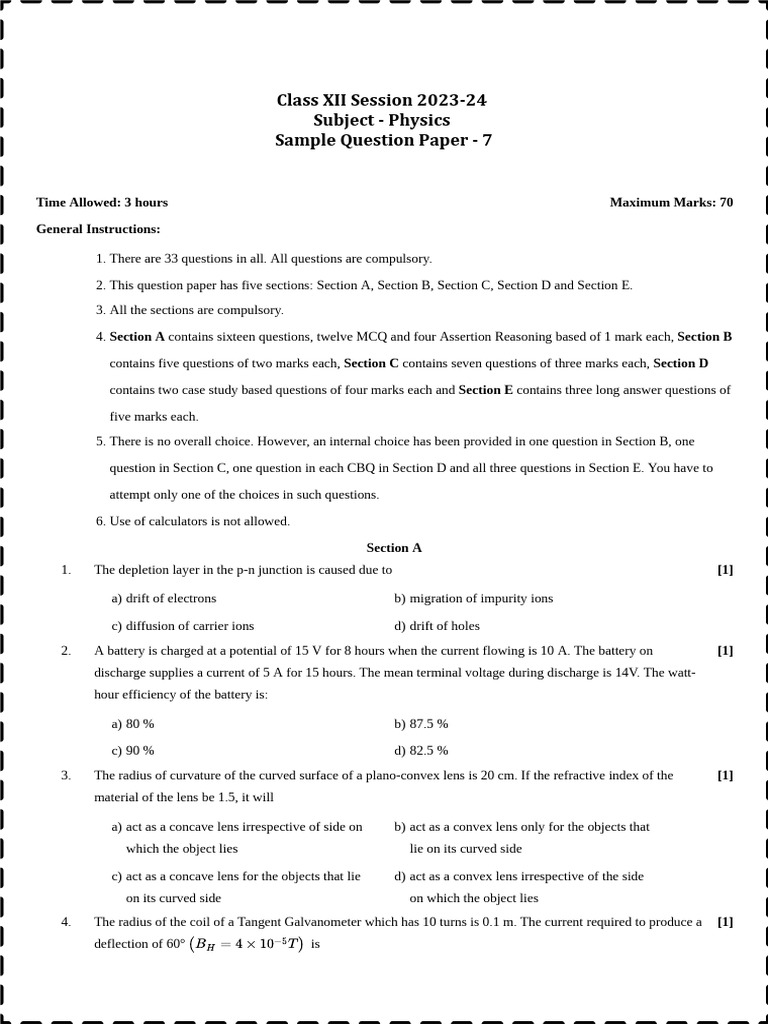 Xii 12 Sample Paper SQP 7 2024-Extracted | PDF | Electromagnetic Radiation | Diffraction