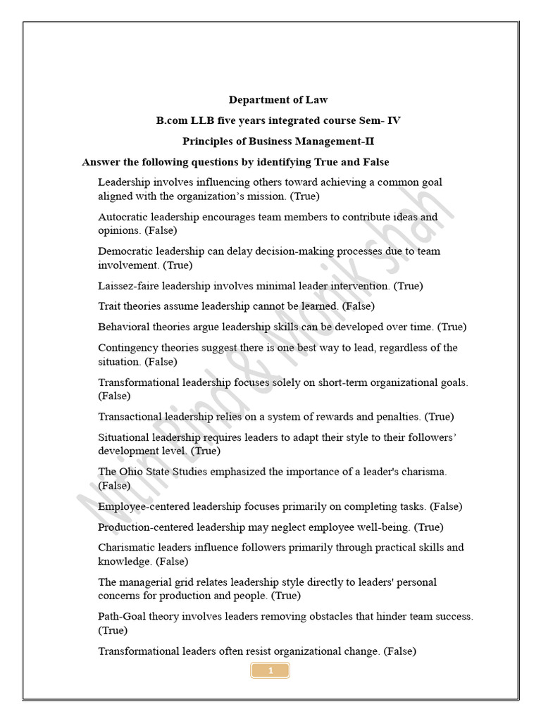 Revised Question Bank Final | PDF | Leadership | Transformational ...