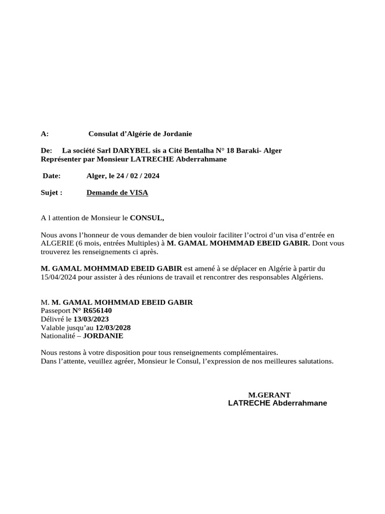 Demande de visa pour M. Gamal Ebeid Gabir | PDF