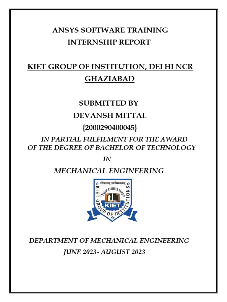 ANSYS Software Internship Report | PDF | Internet Of Things | Buckling