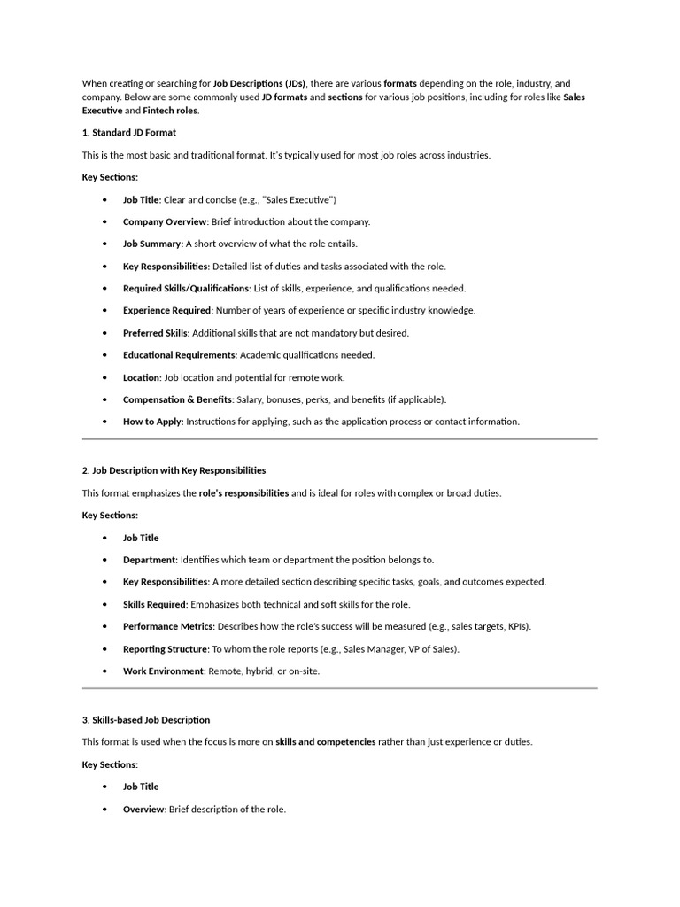 Job Description Formats Explained | PDF | Skill | Cognition