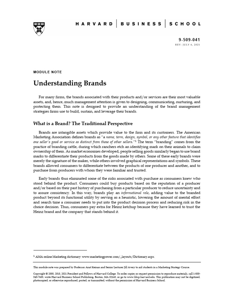 01 Understanding Brands - Module note | PDF | Brand | Book Value