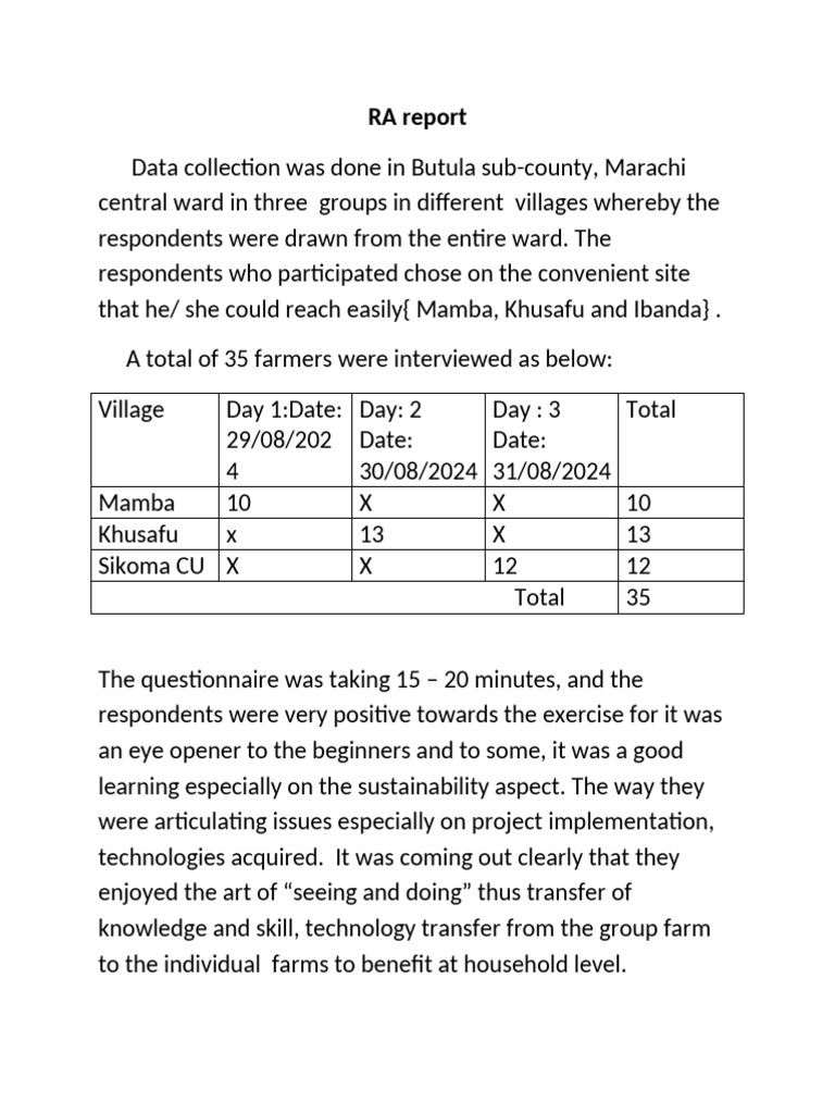 RA Data Collection Report Revised | PDF