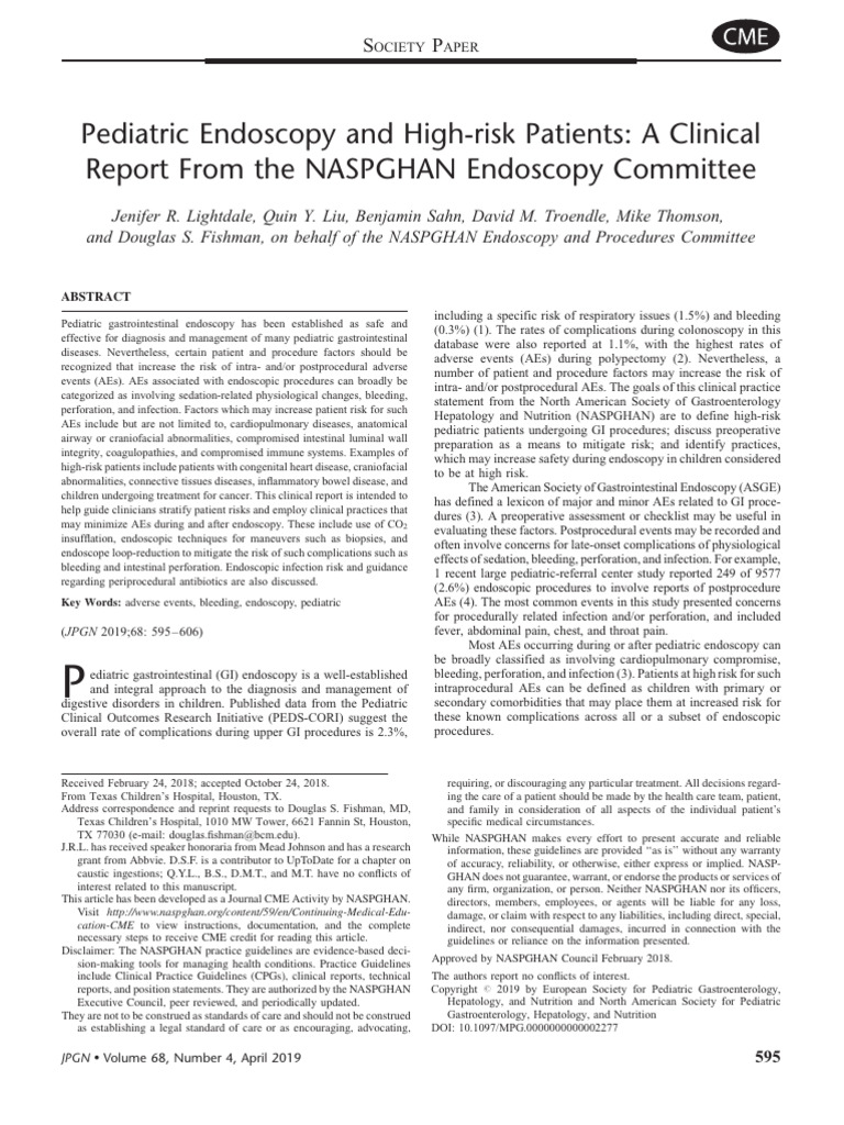 Pediatric Endoscopy and High-Risk Patients - A Clinical Report From The ...