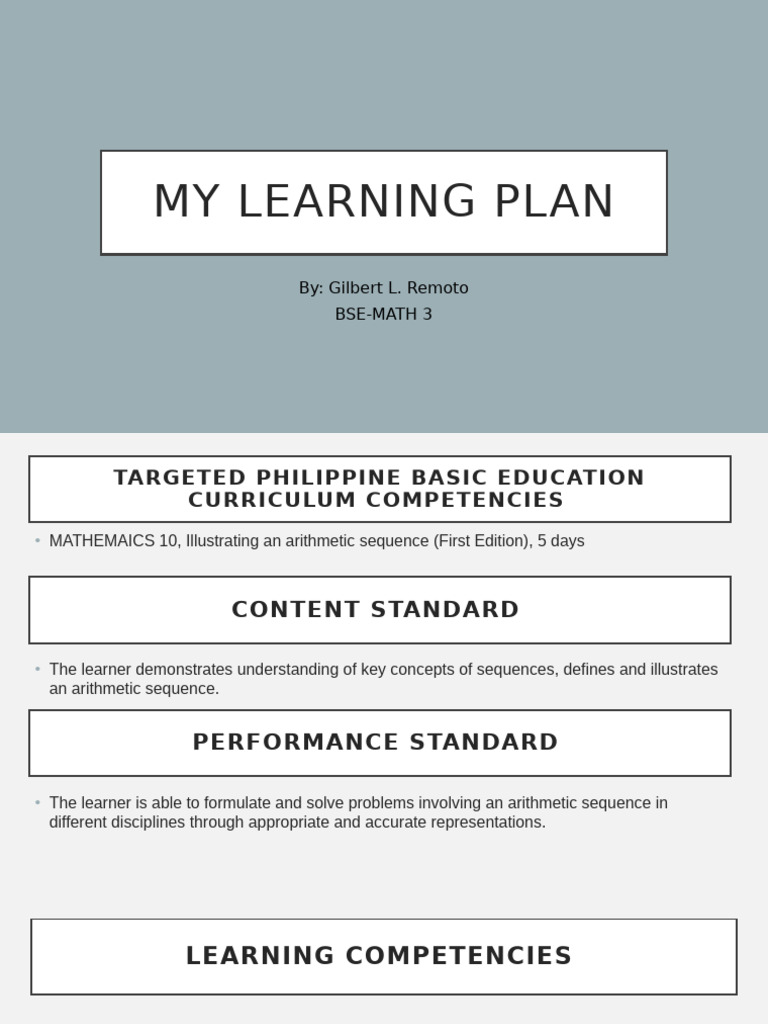 My Learning Plan (LEMBIT) | PDF | Arithmetic | Educational Assessment