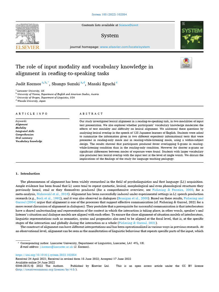 The Role of Input Modality and Vocabulary Knowledge in Alignment in ...