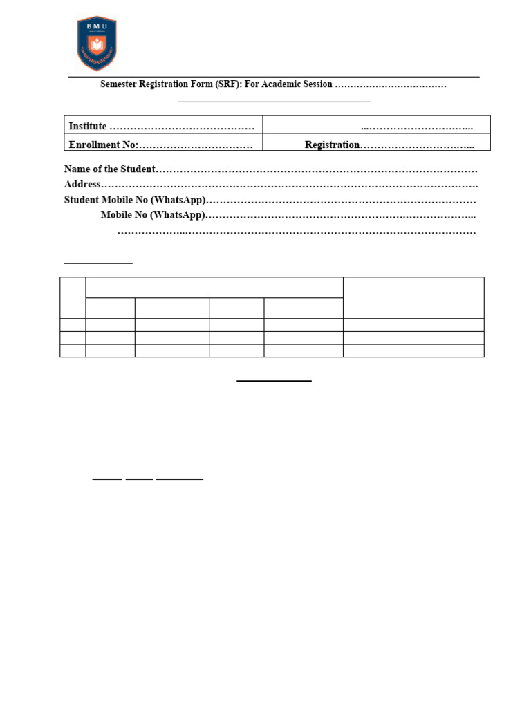 Semester Registration Form for Students | PDF