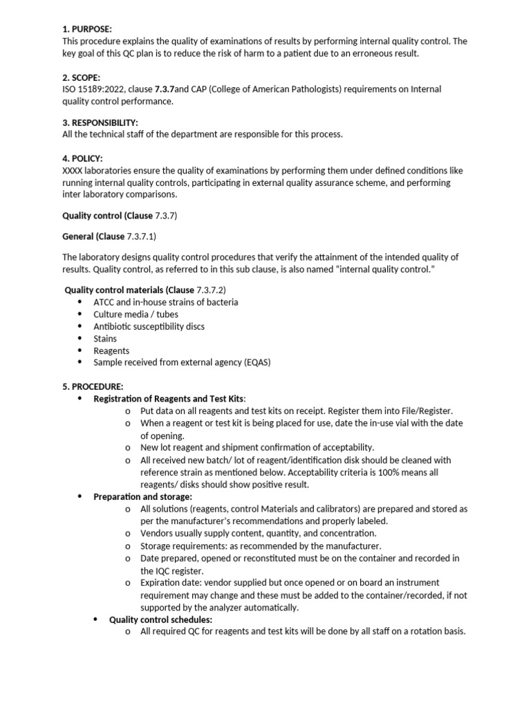 Internal Quality Control Procedures | PDF | Staphylococcus | Streptococcus