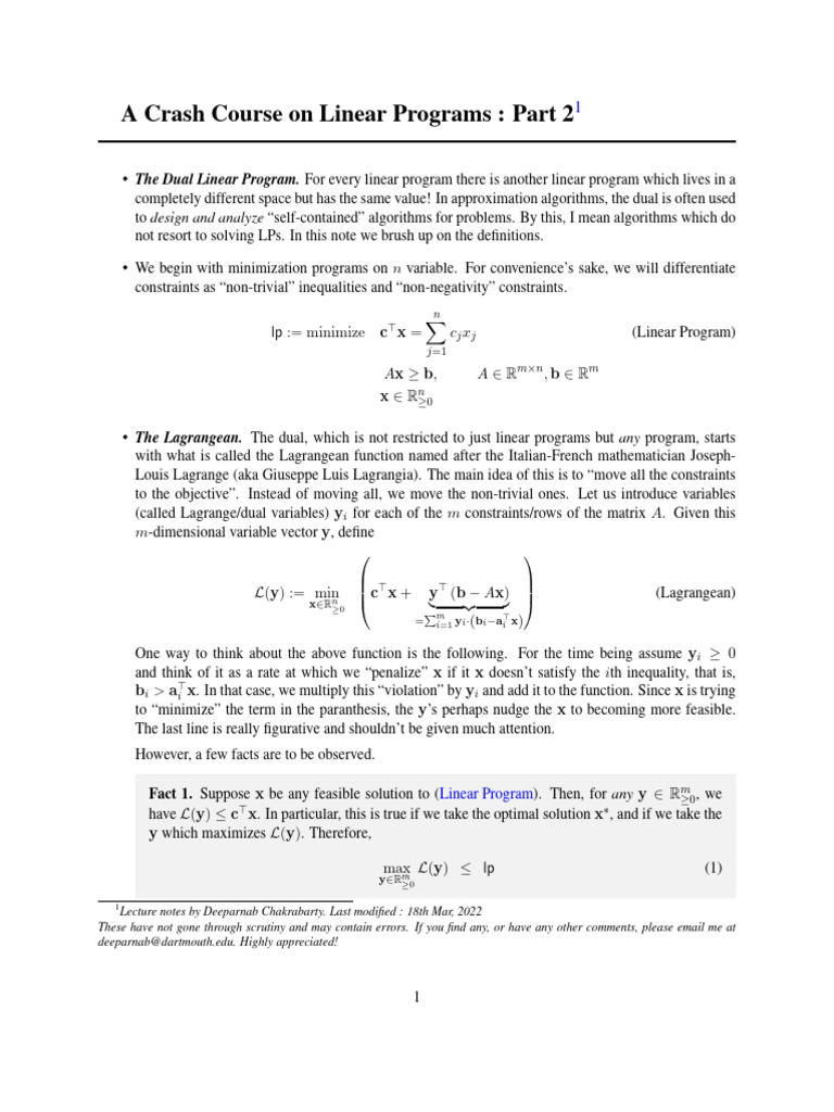 8a. Crash Course On Linear Programming - Part 2 | PDF | Linear Programming | Mathematical Analysis