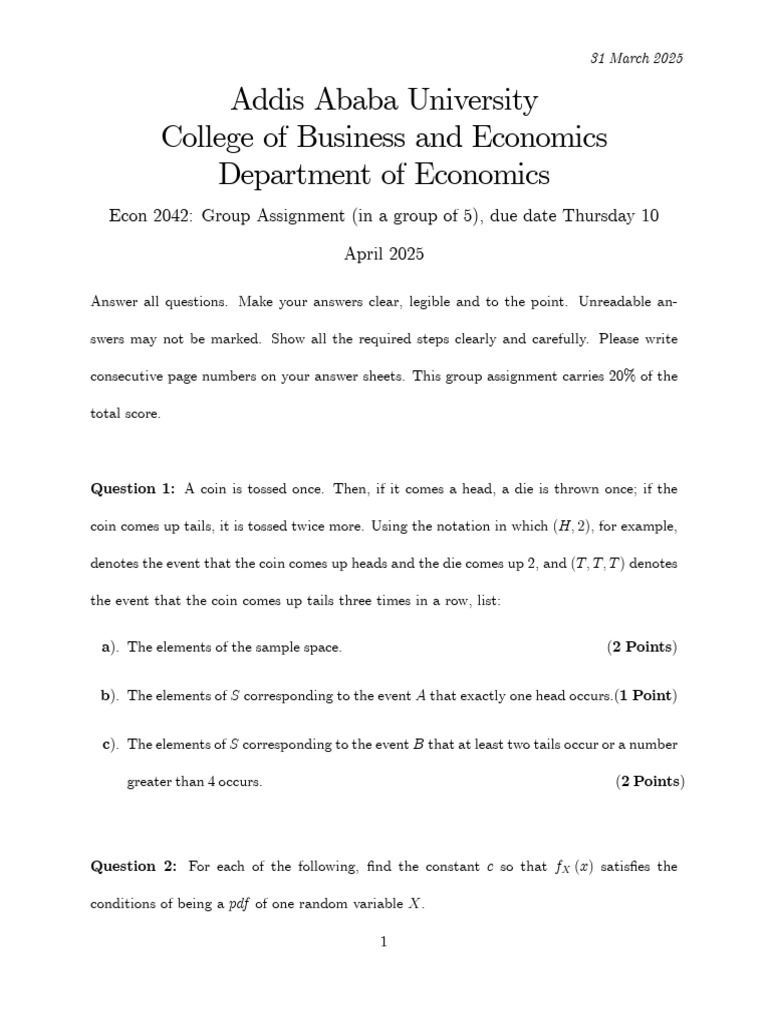 Econ 2042 Group Assignment - 2025 | PDF | Probability Theory ...