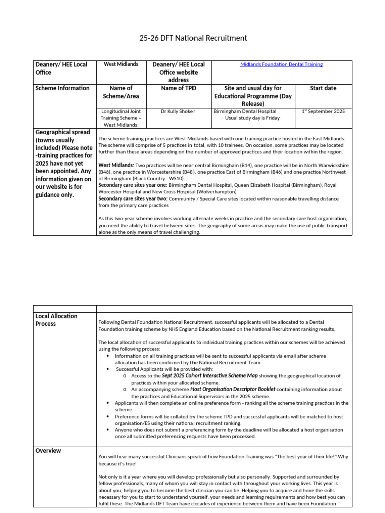 Nhse West Midlands - Longitudinal Joint Training Scheme | PDF