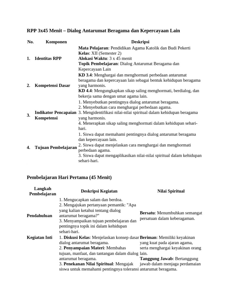 RPP KELAS XII DIALOG ANTARUMAT BERAGAMA DAN KEPERCAYAAN LAINNYA | PDF