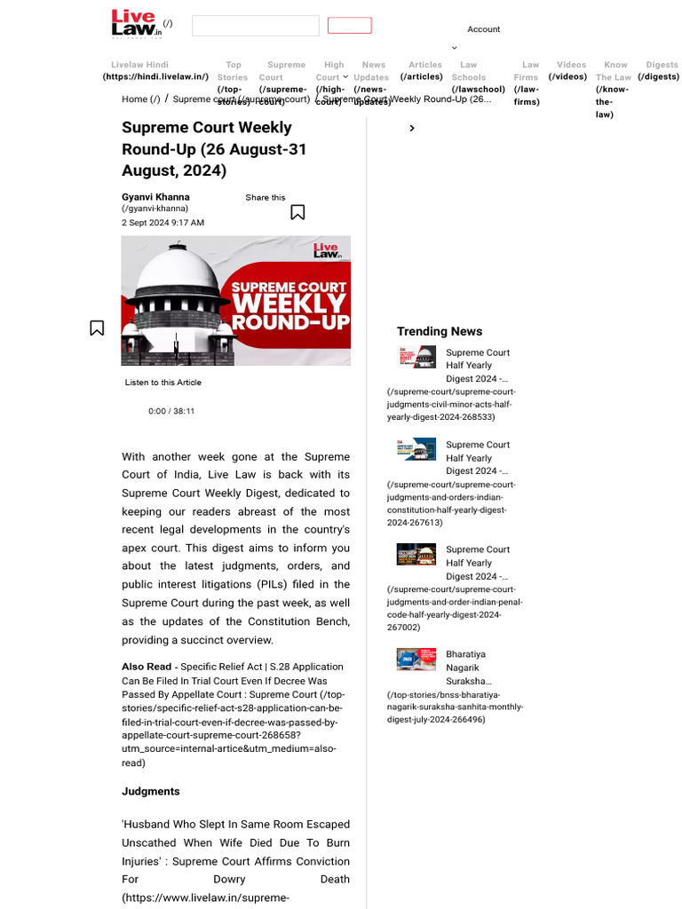 Supreme Court Weekly Round-Up | PDF | Supreme Court Of India | Supreme ...
