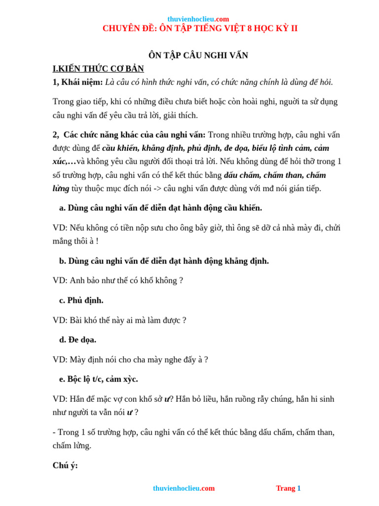 TL On Tap Tieng Viet 8 HK2 | PDF