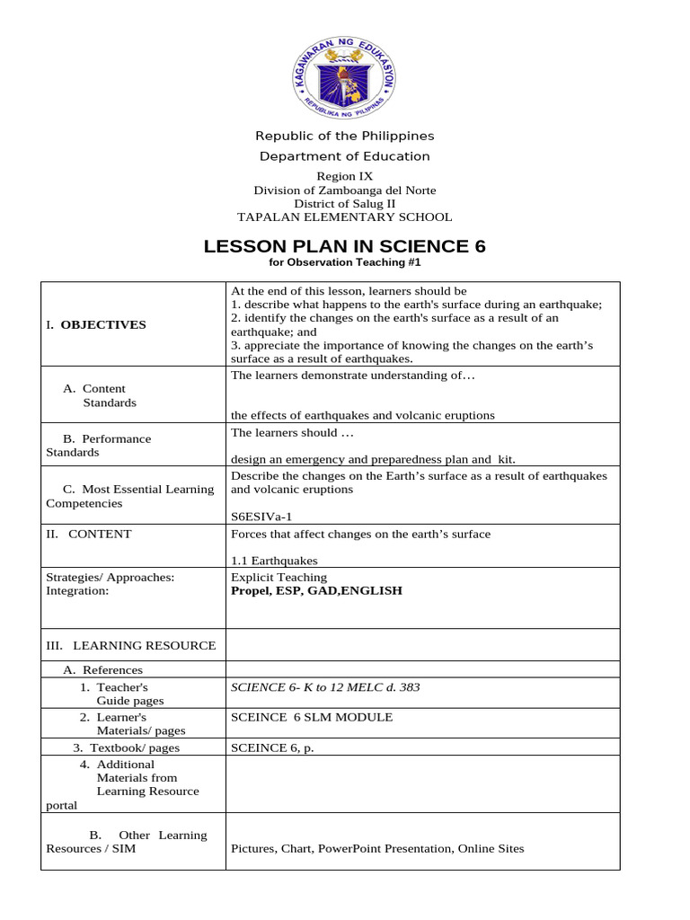 Earthquake Effects Lesson Plan for Grade 6 | PDF | Earthquakes | Seismology