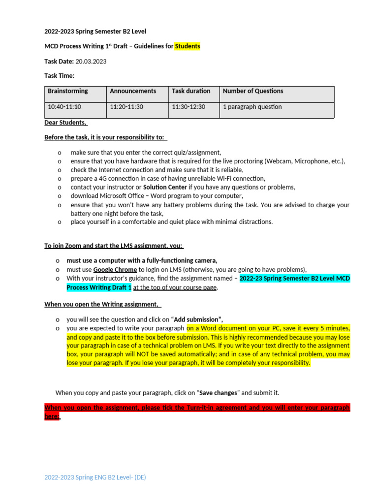 2022-2023 Spring Semester B2 MCD Process Writing 1st Draft Guidelines - For Students | PDF ...