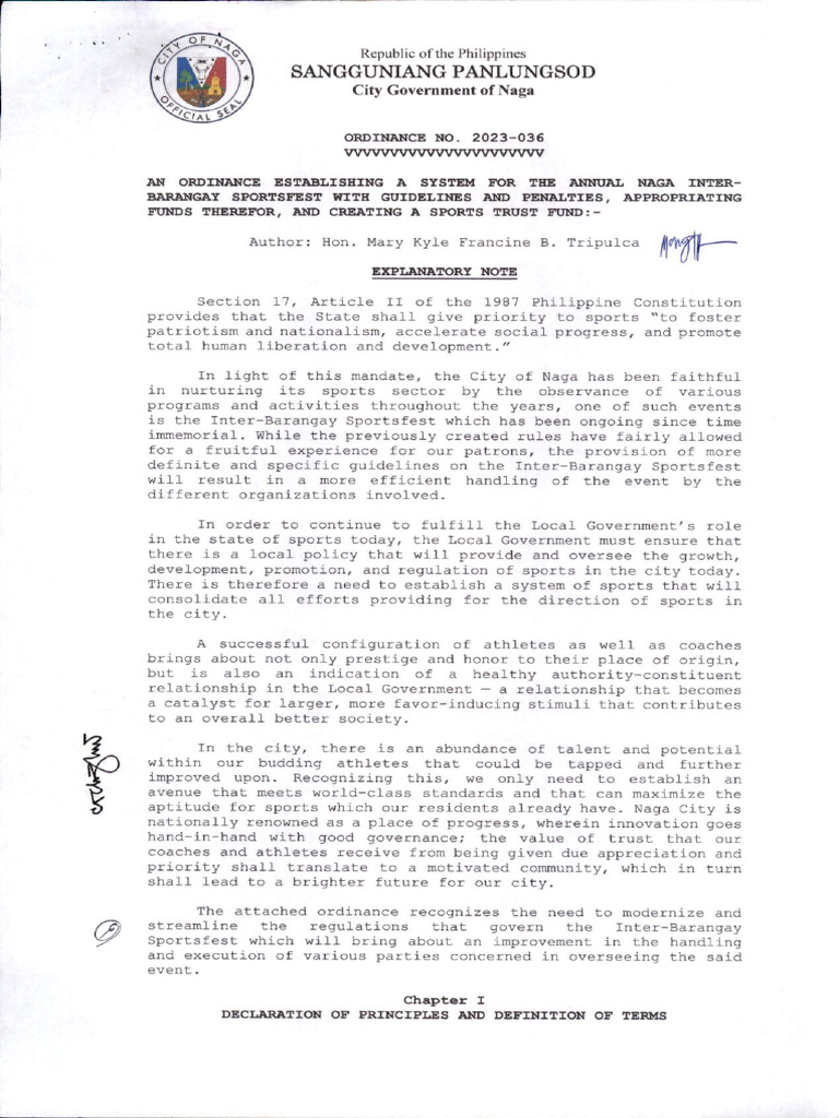 Ordno 2023 036 Inter Barangay Sportsfest System | PDF