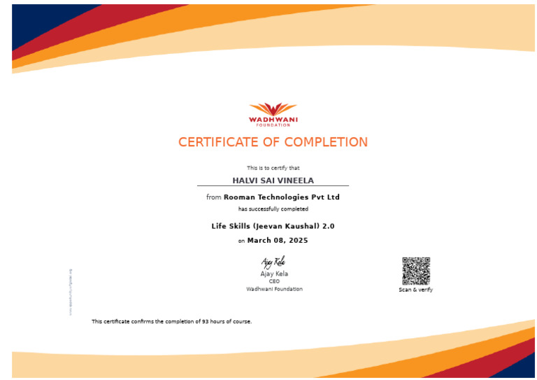 Wadhwani Foundation Certificate - 67cbe223bf8a625761c650cf | PDF