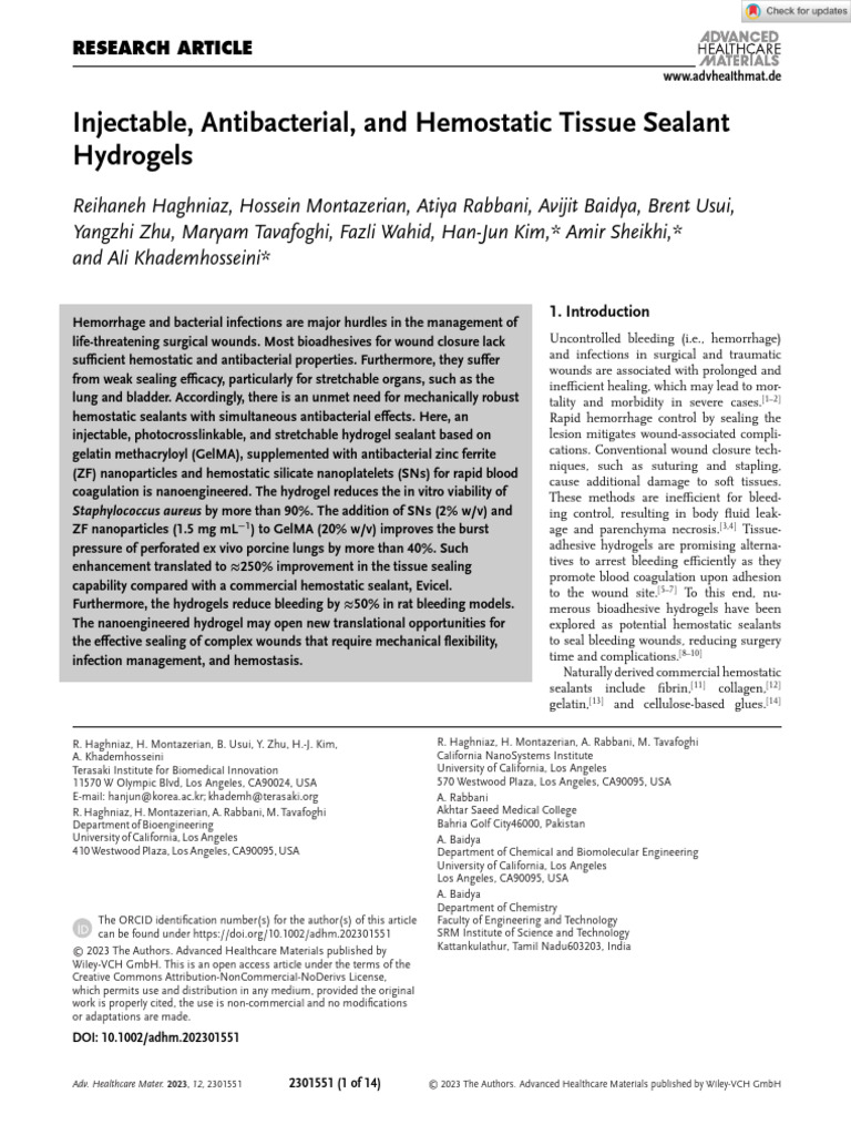 Adv Healthcare Materials - 2023 - Haghniaz - Injectable Antibacterial ...