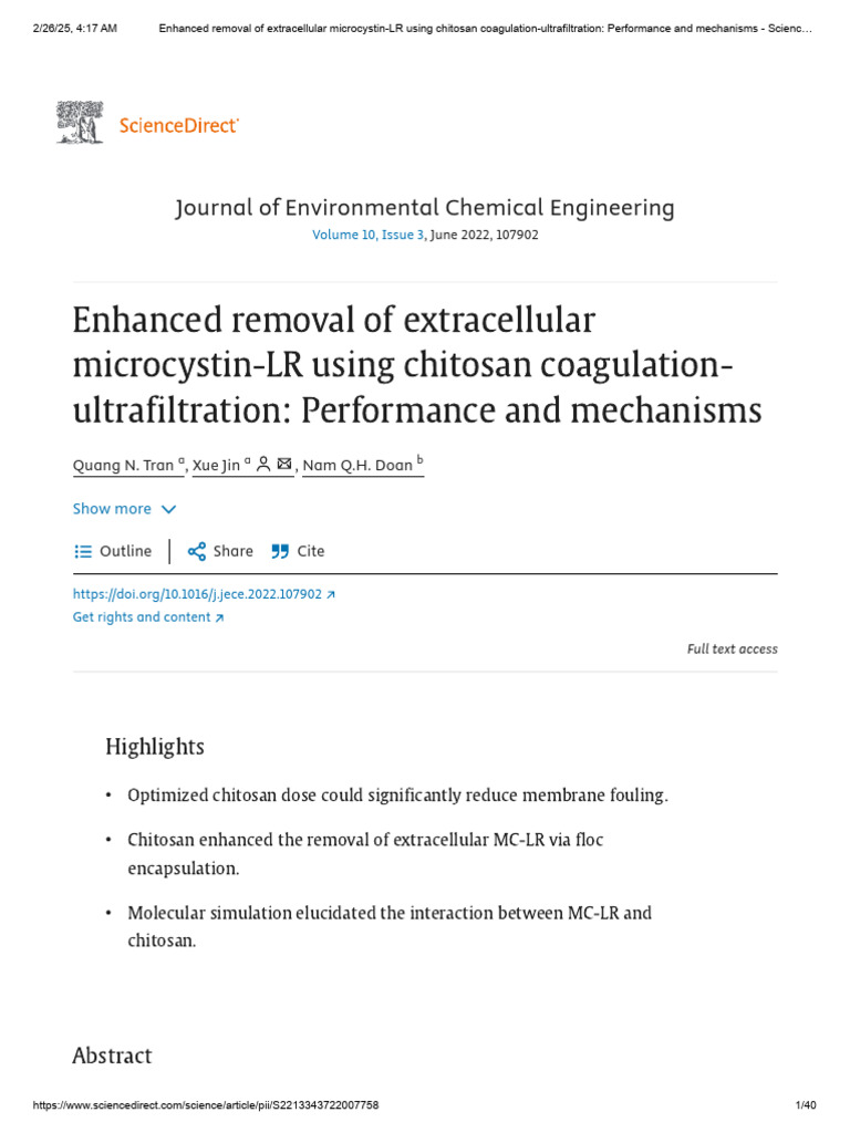 Enhanced Removal of Extracellular microcystin-LR Using Chitosan ...