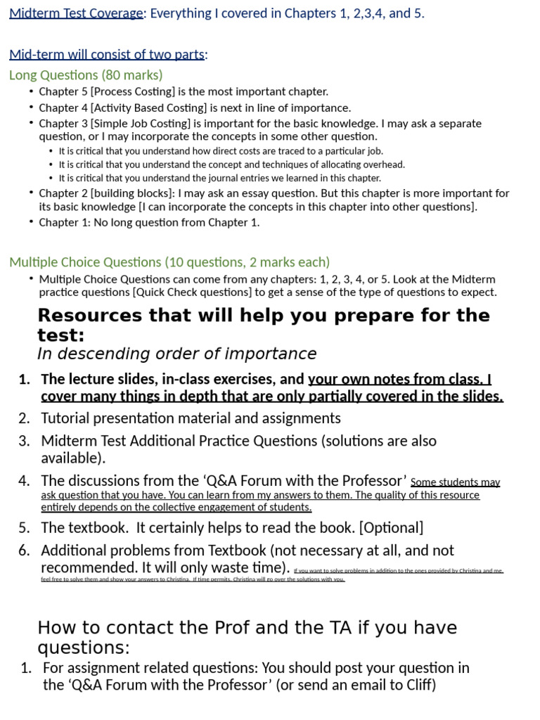 ACCT2105 Midterm Coverage and Study Tips - 2024 | PDF | Multiple Choice