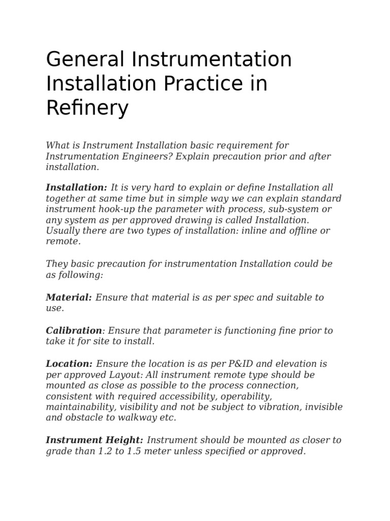 Instrumentation Installation Guidelines for Refineries | PDF | Pipe ...